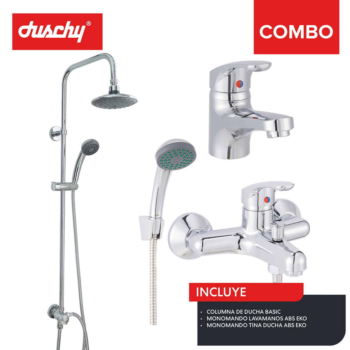 COMBO COLUMNA BASIC + GRIFERÍA TINA Y BAÑO EKO