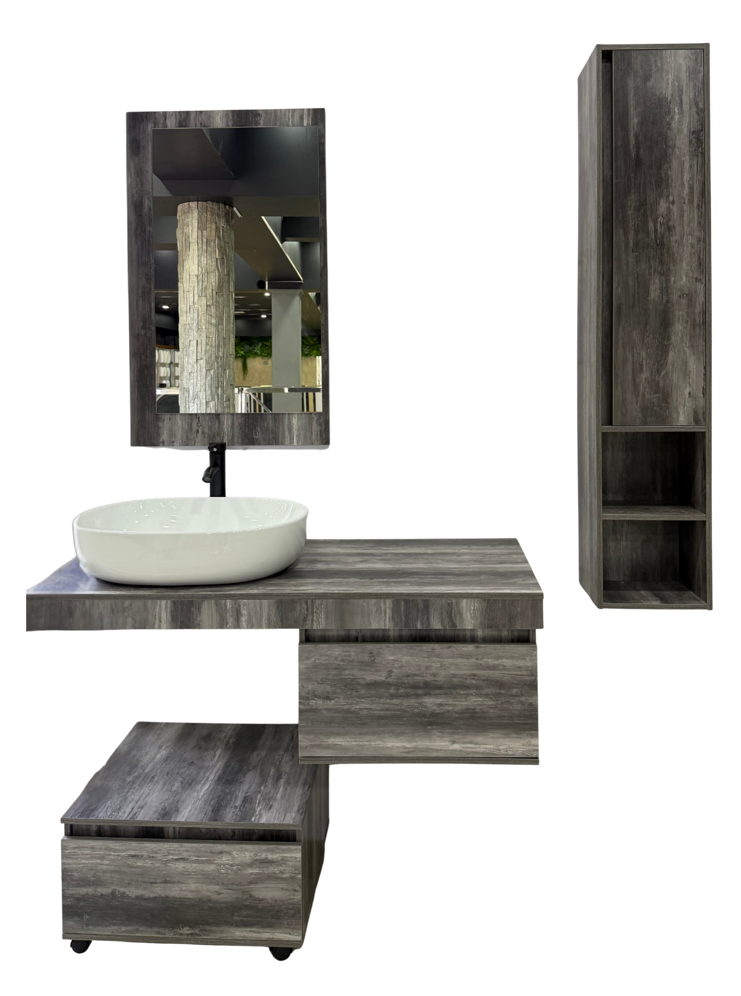 Vanitorio Flotante Espejo Estante y Mueble Auxiliar - Dygen