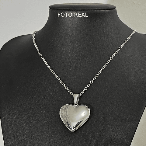 Collar Relicario Corazón Love Guardapelo En Acero Inoxidable
