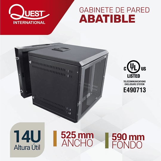 Gabinete de Pared Abatible de 14U con Puerta en vidrio