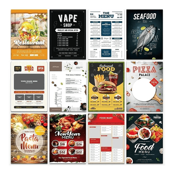 500 Artes Cardapio Menus Alimentos Editáveis Photoshop