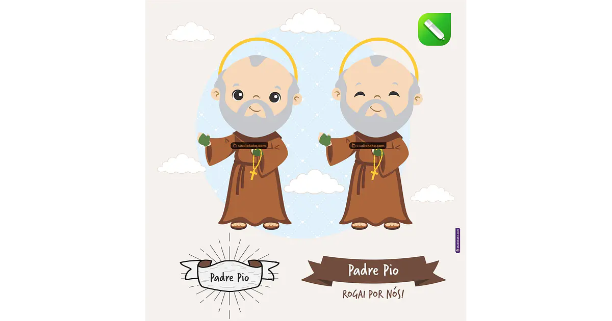 Kit Digital Vetor Santinhos Padre Pio Editaveis + Png