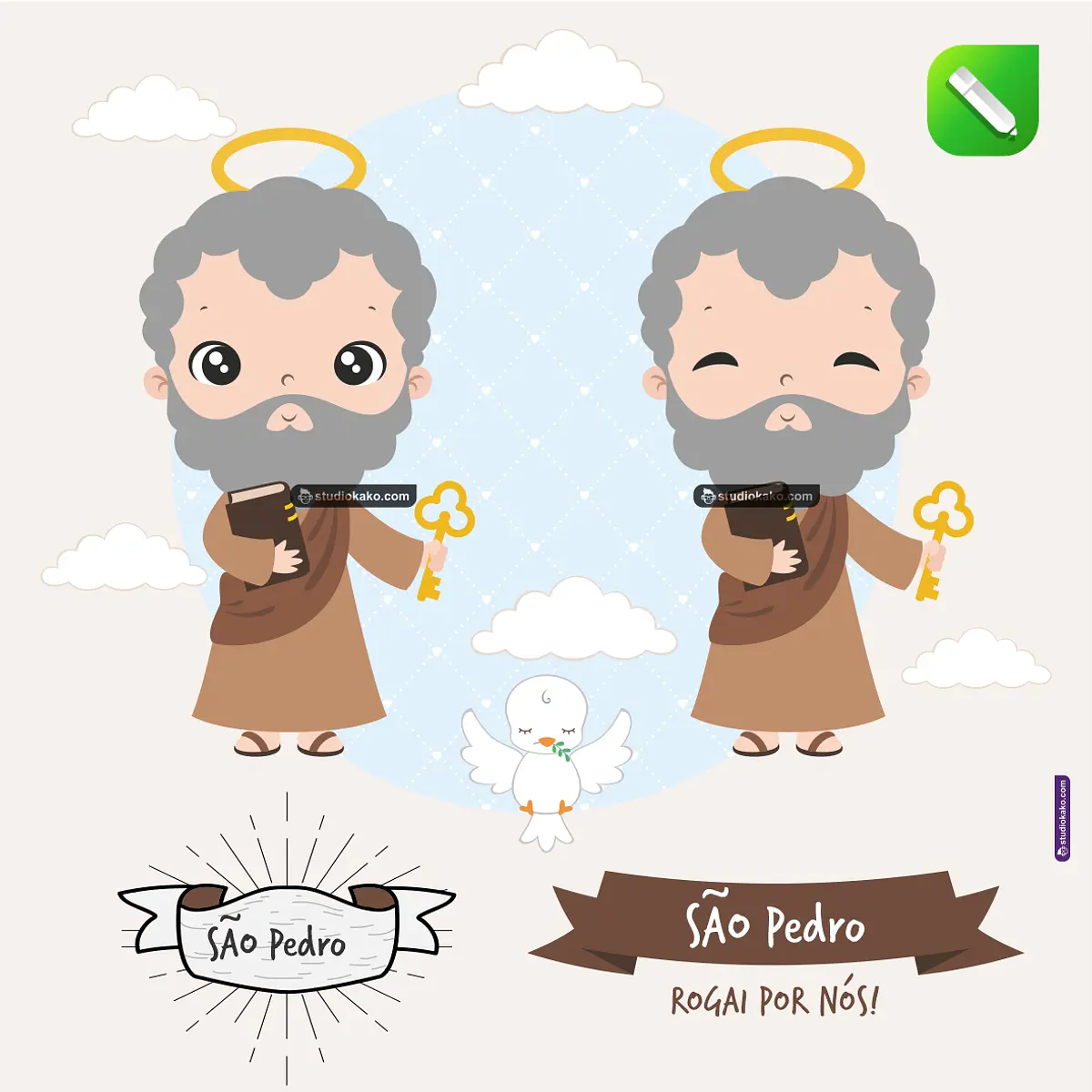 Kit Digital Vetor Santinhos São Pedro Junino Editáveis + Png