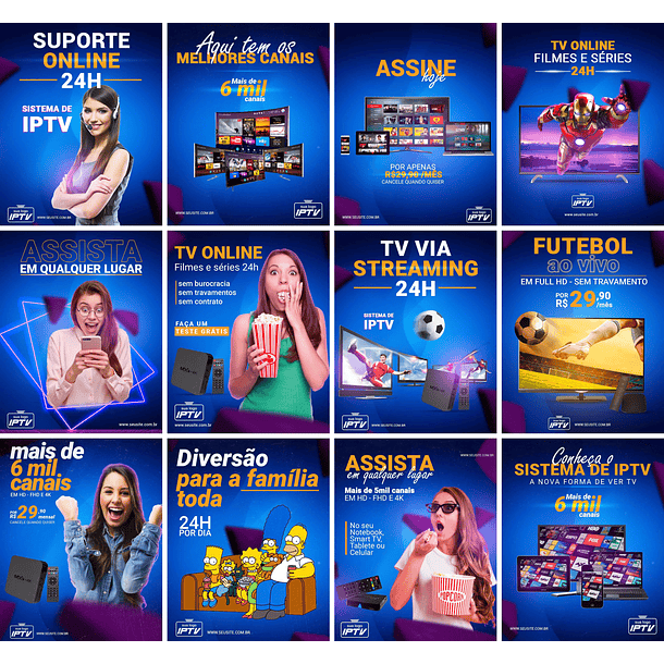 30 Artes Mídias Sociais IPTV Editáveis Photoshop + Png