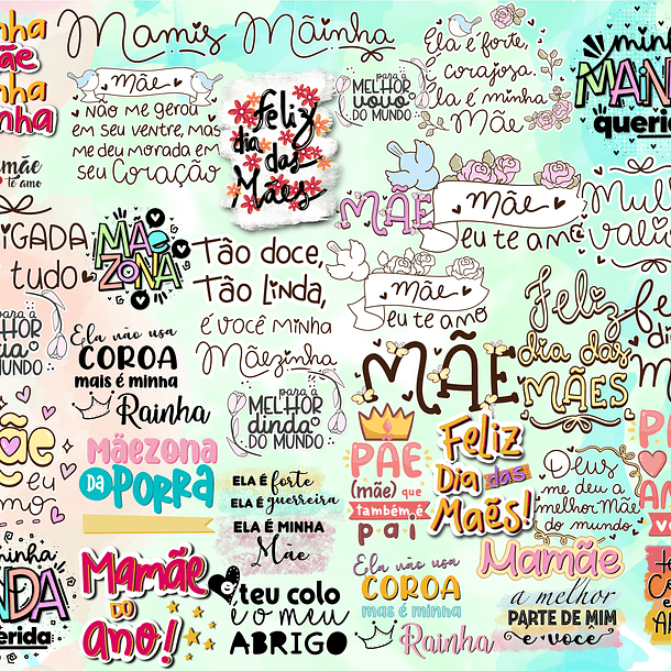 Kit Digital Lettering Frases Dia das Mães Arquivos sem fu...