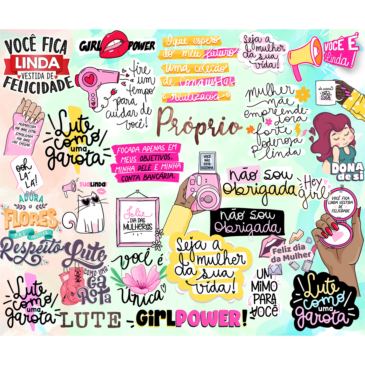 Kit Digital Lettering Frases Dia das Mulheres Arquivos se...