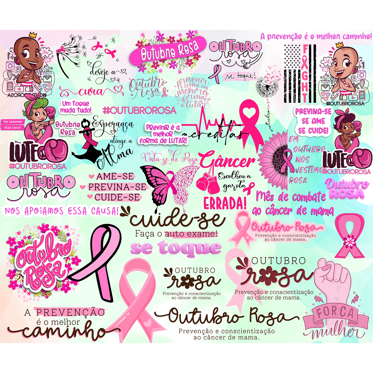 Kit Digital Lettering Frases Outubro Rosa Arquivos sem fu...