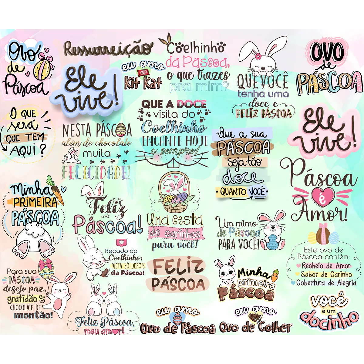 Kit Digital Lettering Frases Feliz Páscoa Arquivos sem fu...
