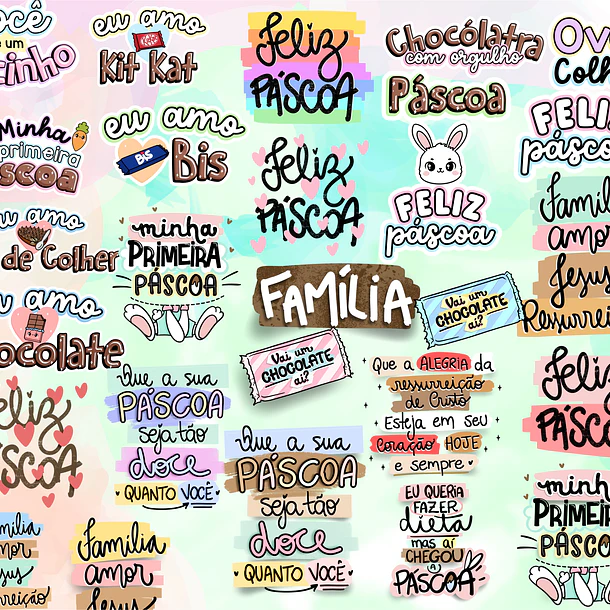 Kit Digital Lettering Frases Feliz Páscoa Arquivos sem fu...