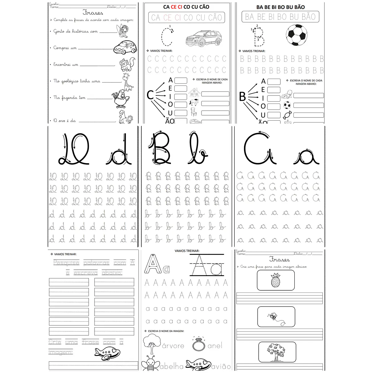 Atividade Escolar Caligrafia Letra Cursiva Script e Bastão V
