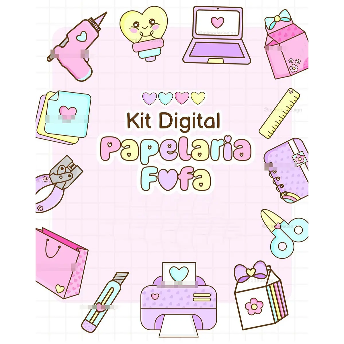 Kit Digital Papelaria Fofa Arquivos em Png
