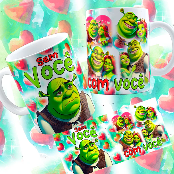 12 Artes para Caneca Dia dos Namorados Shuerk e Fiona