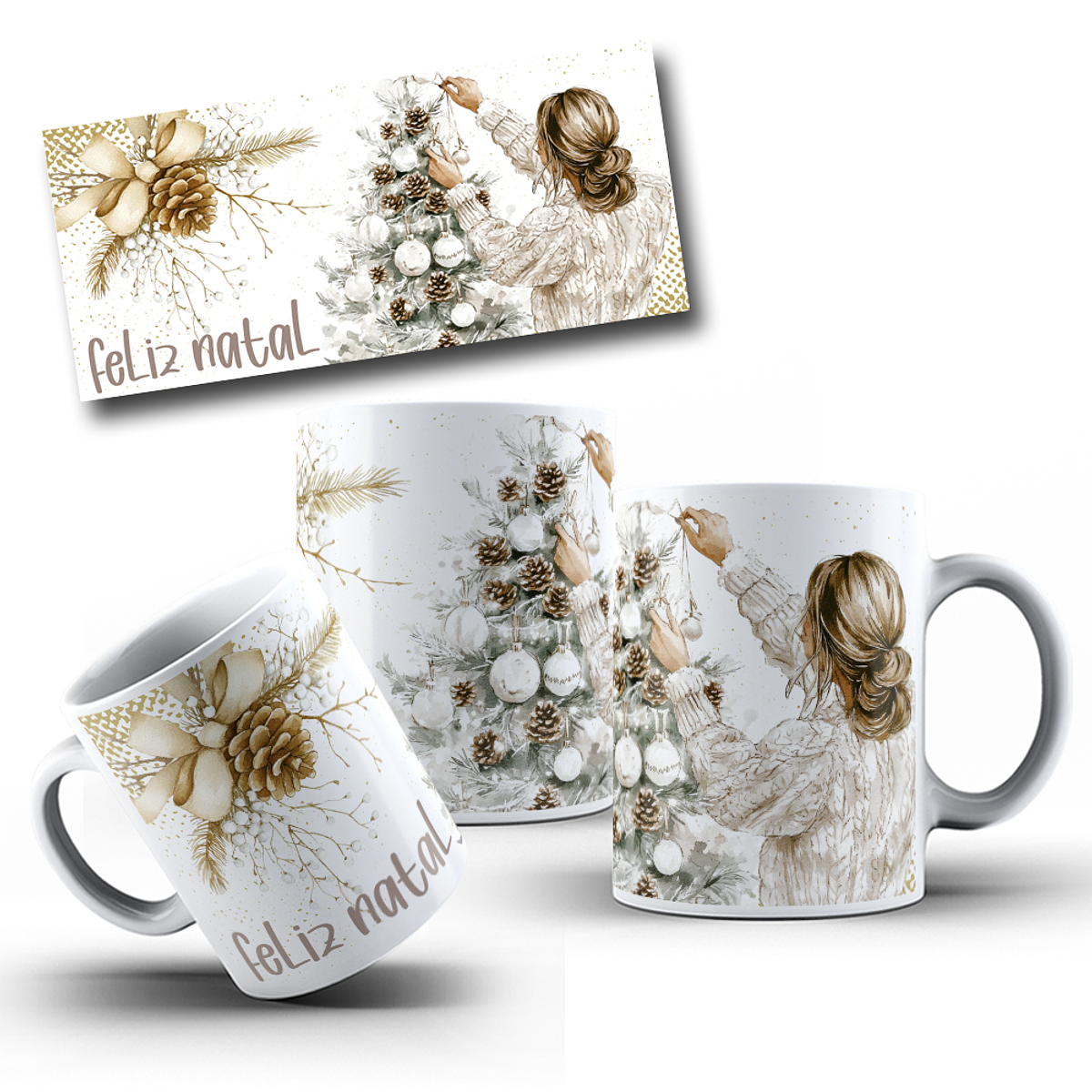 7 Artes Caneca Natal Clássico Arquivo Editável