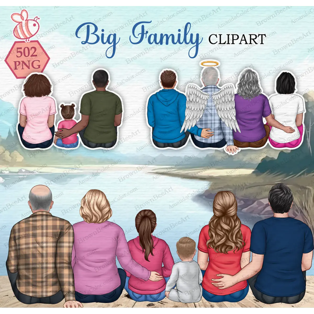Kit Digital Mascotes Bonecos Familia Para Montar em Png