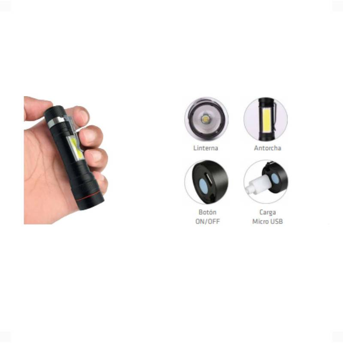 Linterna LED tactica recargable Zoom telescopico | Easytech store