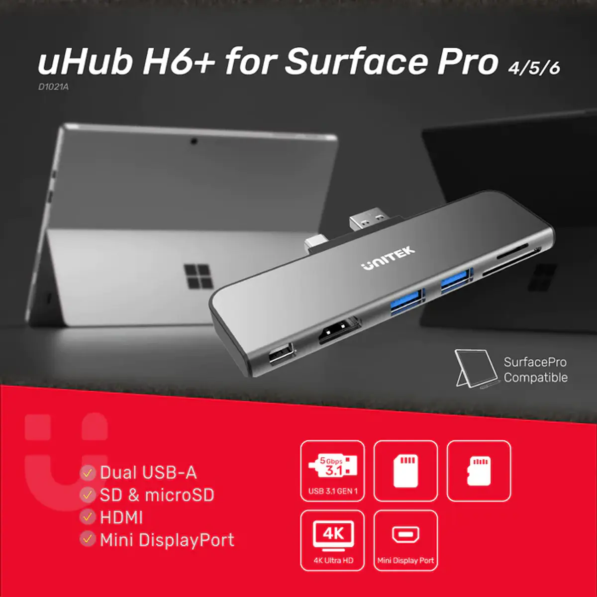 Hub USB-C 6 en 1 para Microsoft Surface pro con monitor dual | Easytech ...