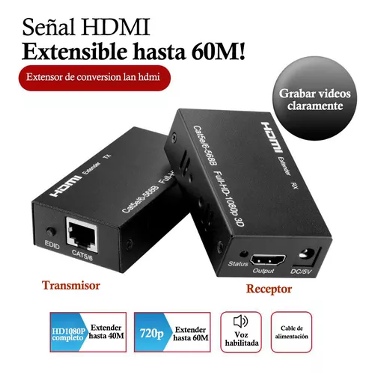 Extensor Video Hdmi Por Cable Utp Activo Rj45 Hasta 60m | Easytech store