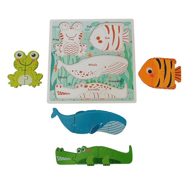 Panel de 4 Puzzles Animales Acuáticos
