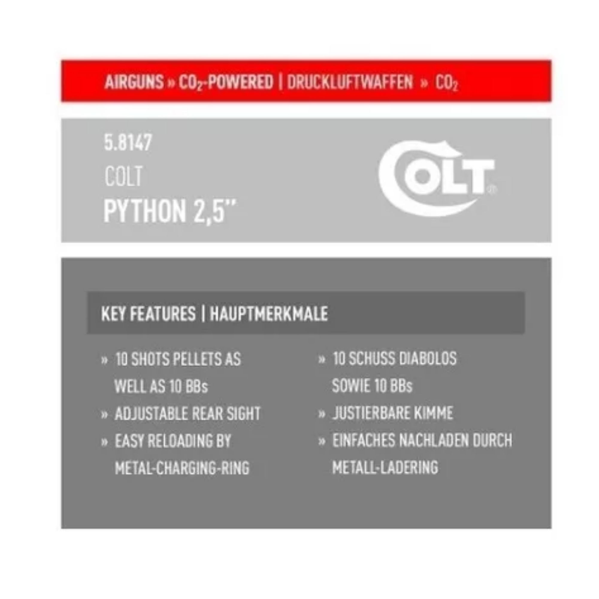 UMAREX COLT PYTHON 357 2.5 Revólver Magnum Balin/Poston 4.5m