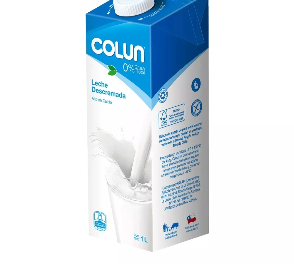 Leche Colun Edge Descremada 1 Lt tapa