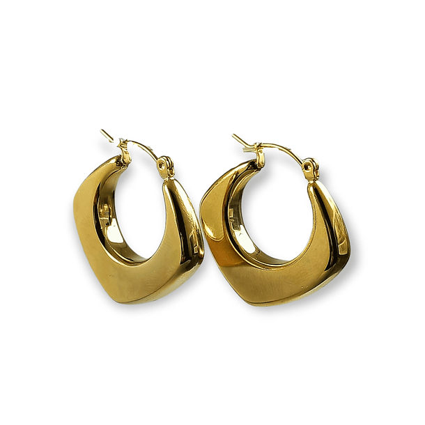 Argollas Aros Bote Minimalista Figuras Rombo Chapado En Oro