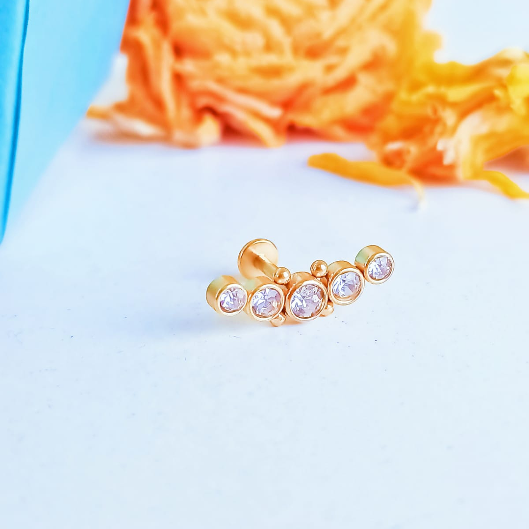 Piercing Oreja Tragus Conch Zircon Chapado En Oro 18k Unidad
