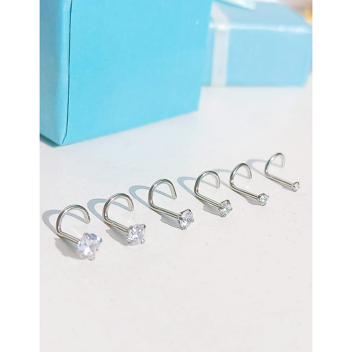 Set De 6 Piercing Pack Nostril Punto De Luz Tipo S Plateado