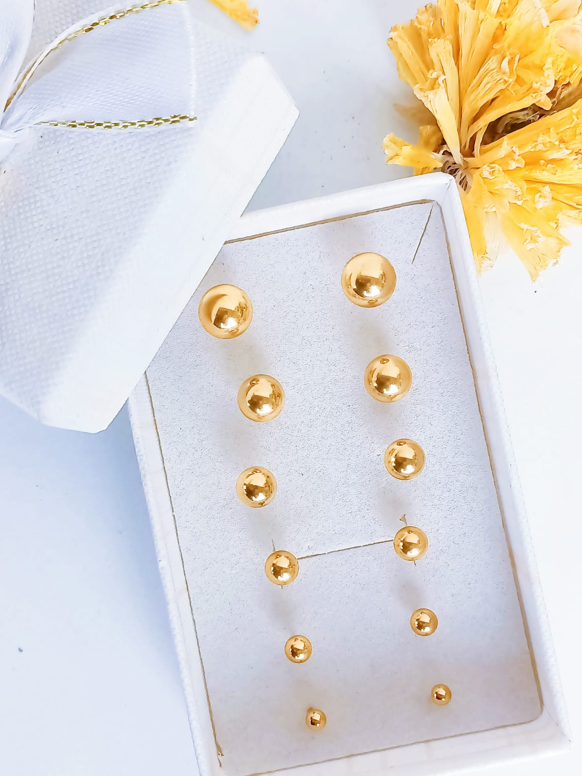 Pack 6 Par De Aros Piercing Oreja Esfera Chapada En Oro 18k