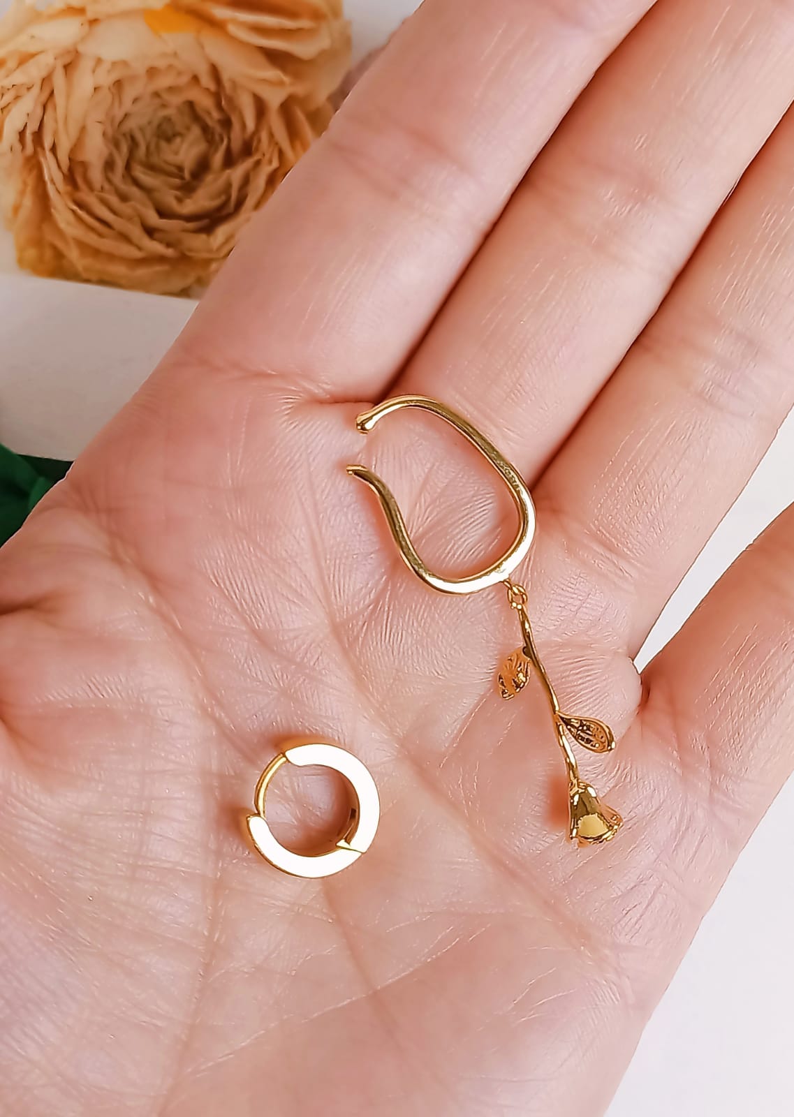 Pack De Aro Earcuff Rosa Argolla Unidad Chapadas En Oro 18k