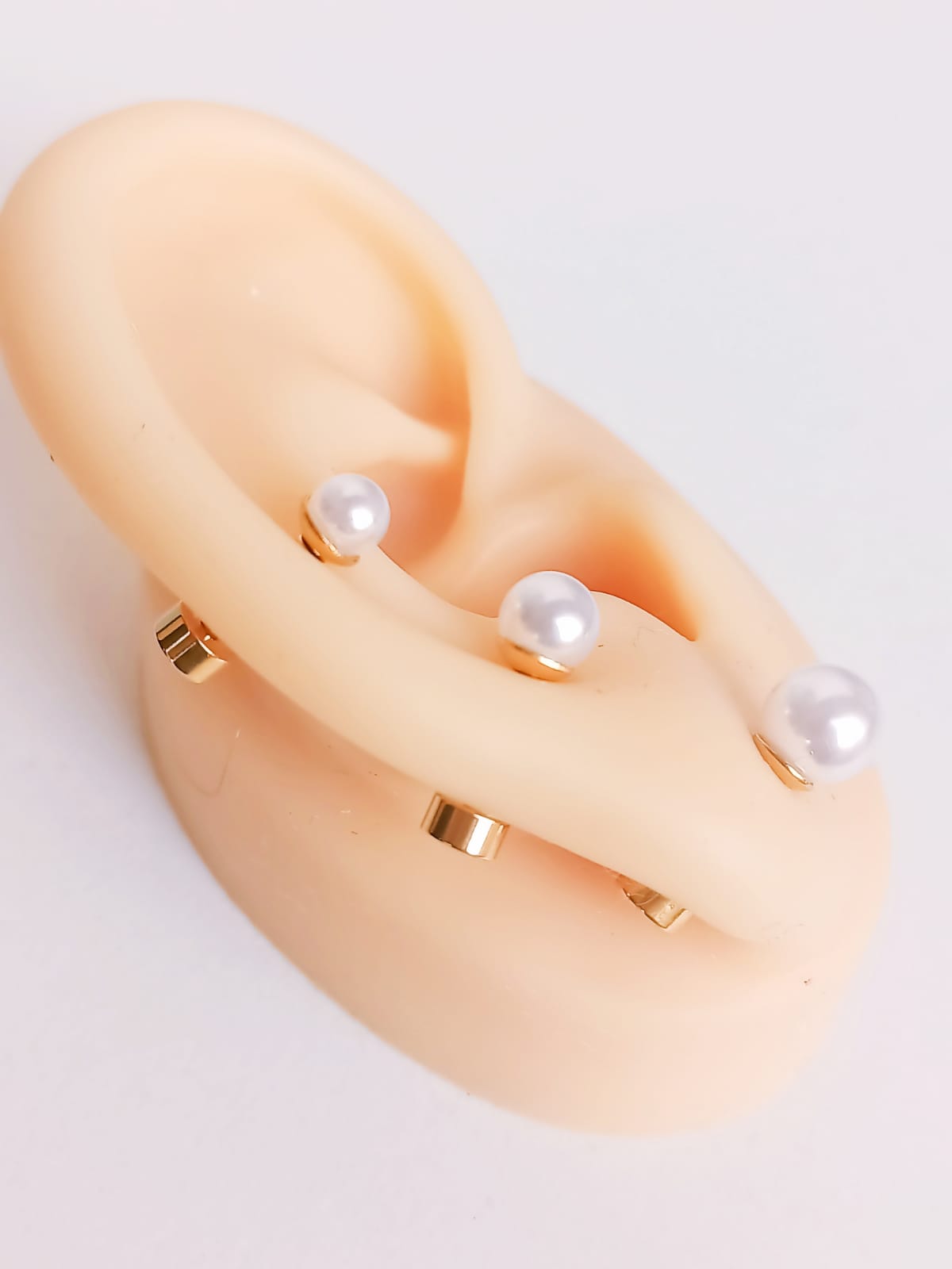 Pack De Aros Piercing Perlas Seguridad Chapadas En Oro 18k