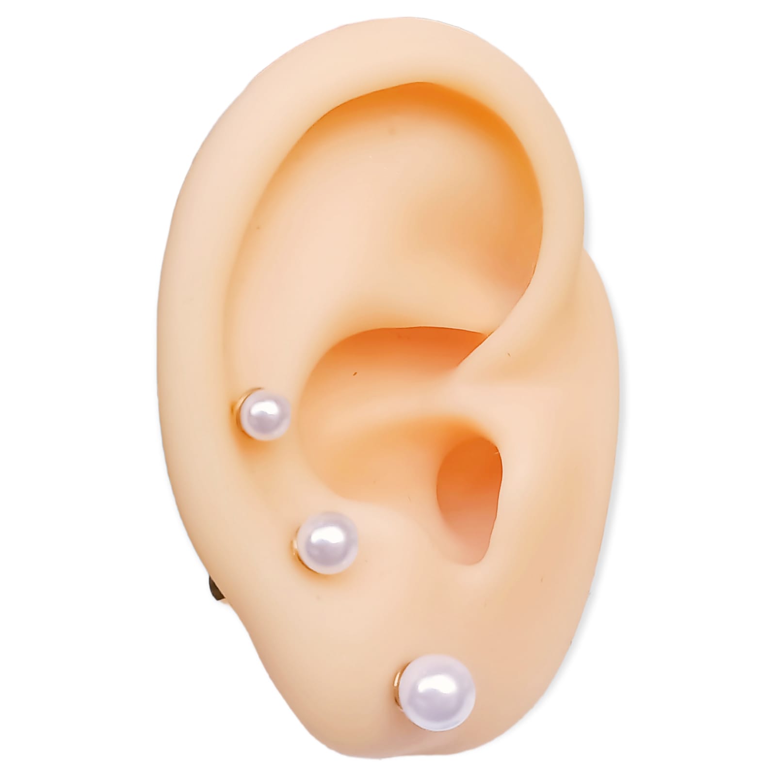 Pack De Aros Piercing Perlas Seguridad Chapadas En Oro 18k