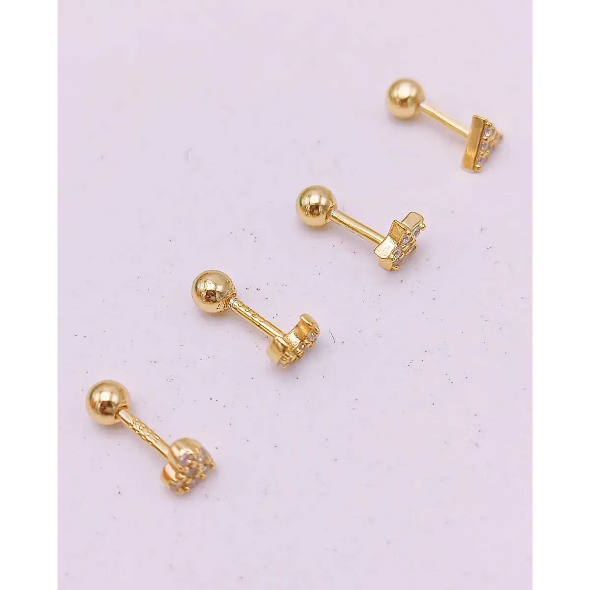 Pack 4 Aros Piercing Oreja Trendy Plata 925 Chapado En Oro