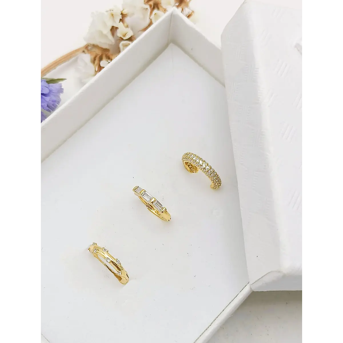 Pack 3 Aros Argolla Earcuff Piercing Oreja Plata Chapado Oro