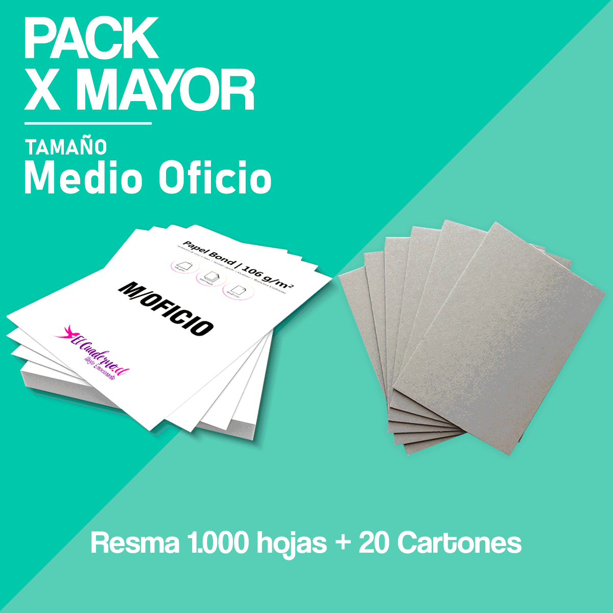Pack Papel Bond Medio Oficio 106g Mil Hojas más 20 Tapas