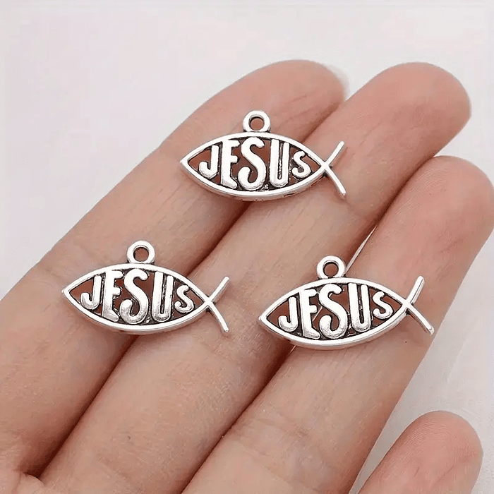 Dije Metálico de Pez Jesús, 22x12 mm, Set de 5 Unidades