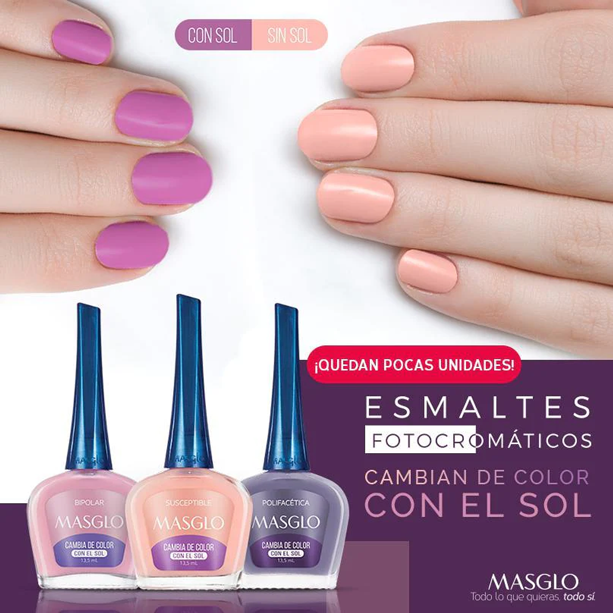 Kit 3 Esmaltes Fotocromáticos Masglo