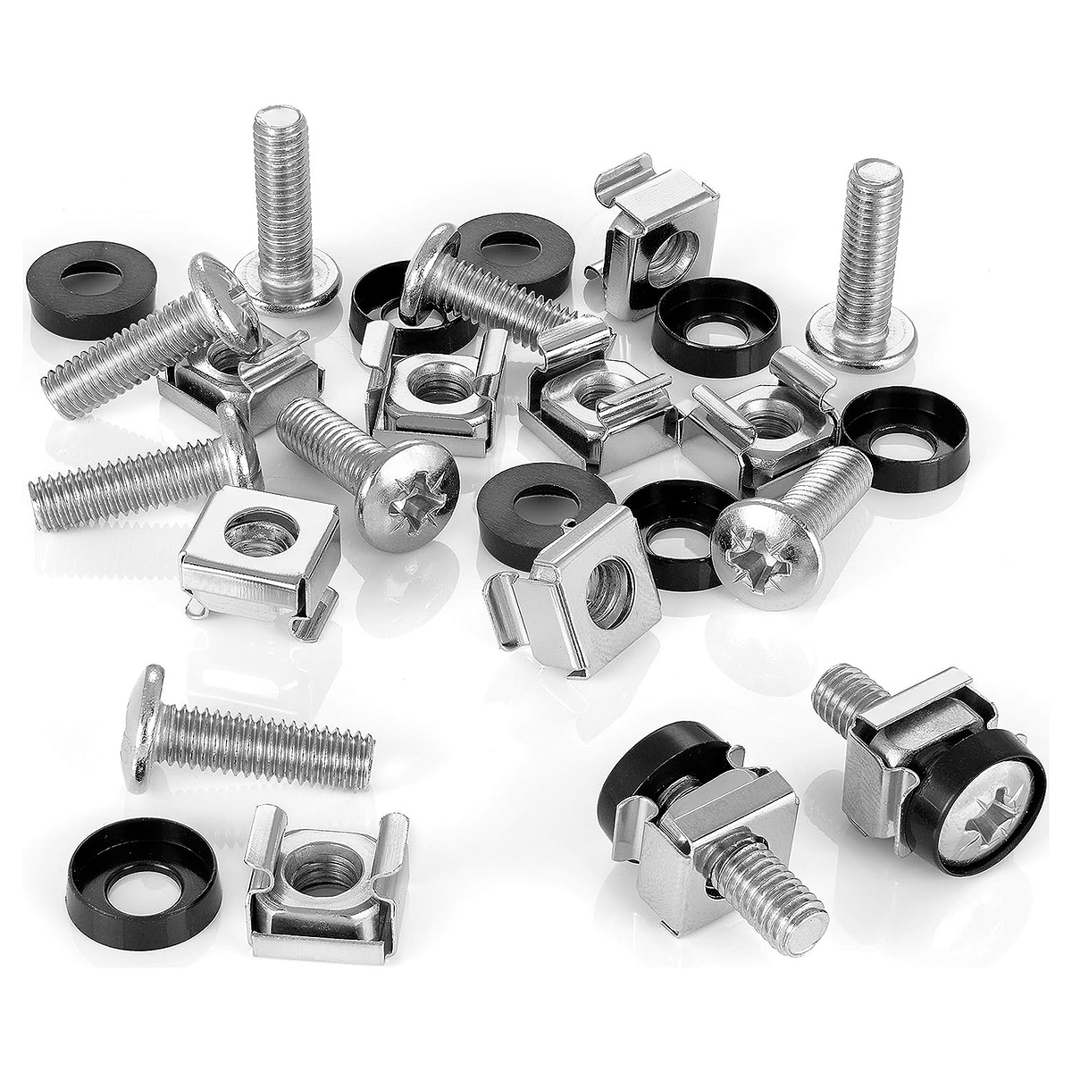 Kit 4 Tornillos/Pernos y Tuercas Enjauladas para Rack 10p 19