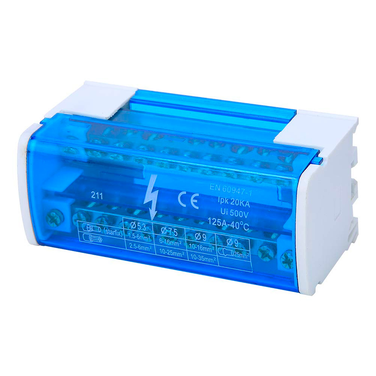 Repartidor Bipolar 11 Polos 125A a Riel DIN