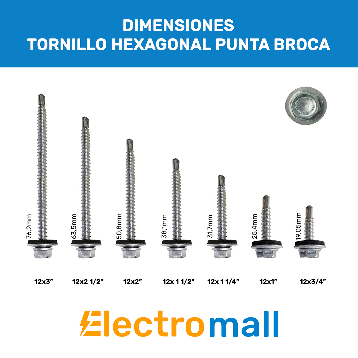 Tornillo Hexagonal Punta Broca 12 x 1 1/2 Caja 100 Unidades