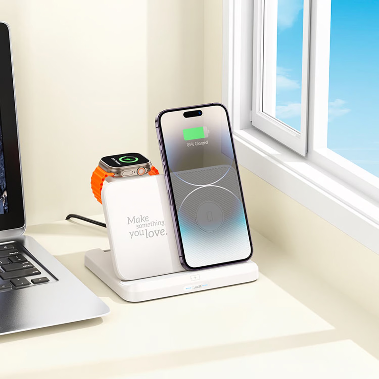 Hoco CQ7 3 en 1 Wireless charging foldable stand de carga