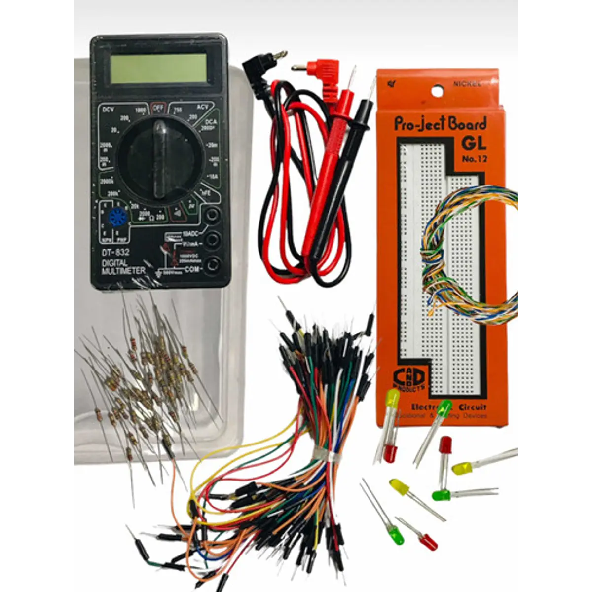 Súper Kit Electrónico Caja Multimetro Protoboard Y Más