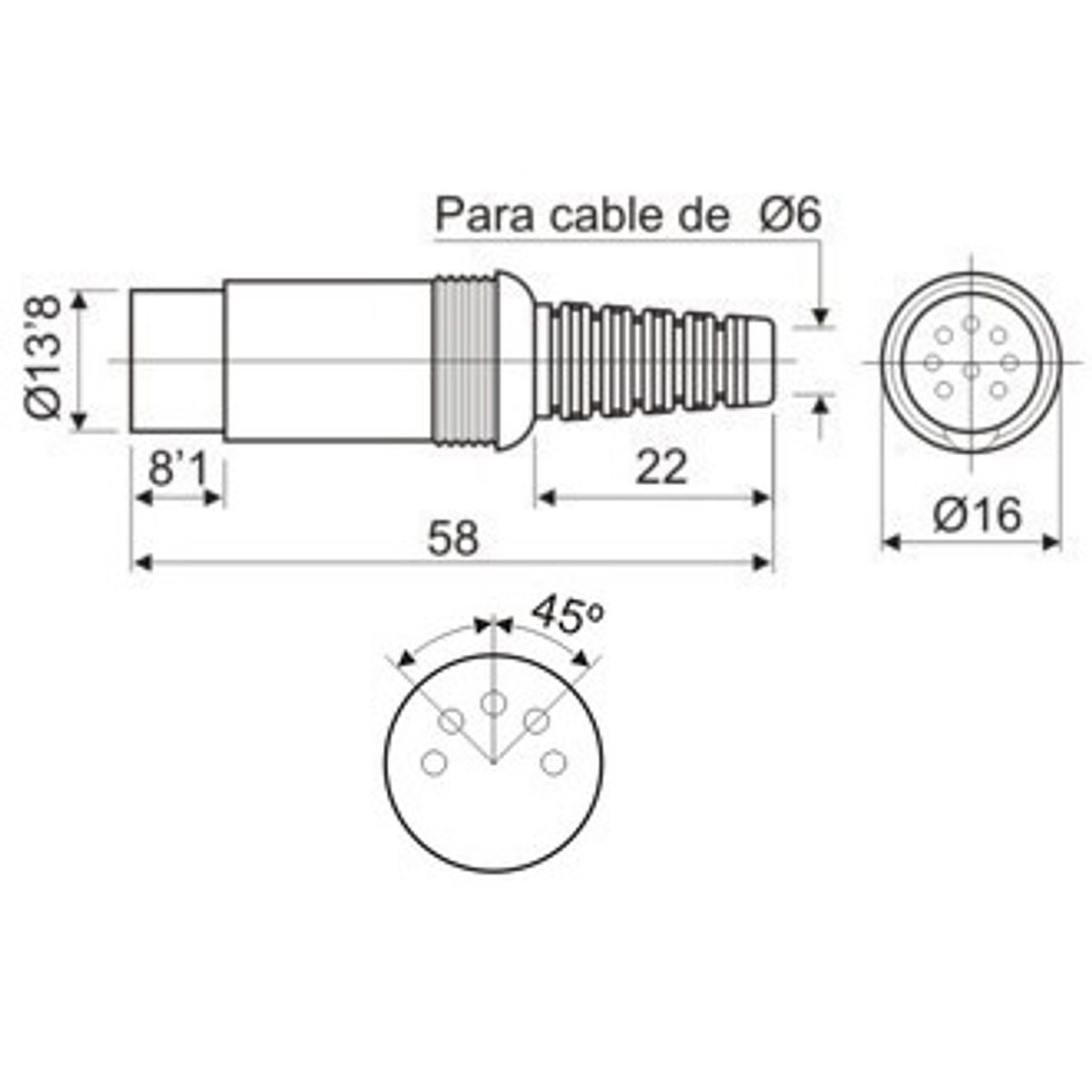 Conector Plug Din 5 pines macho aereo