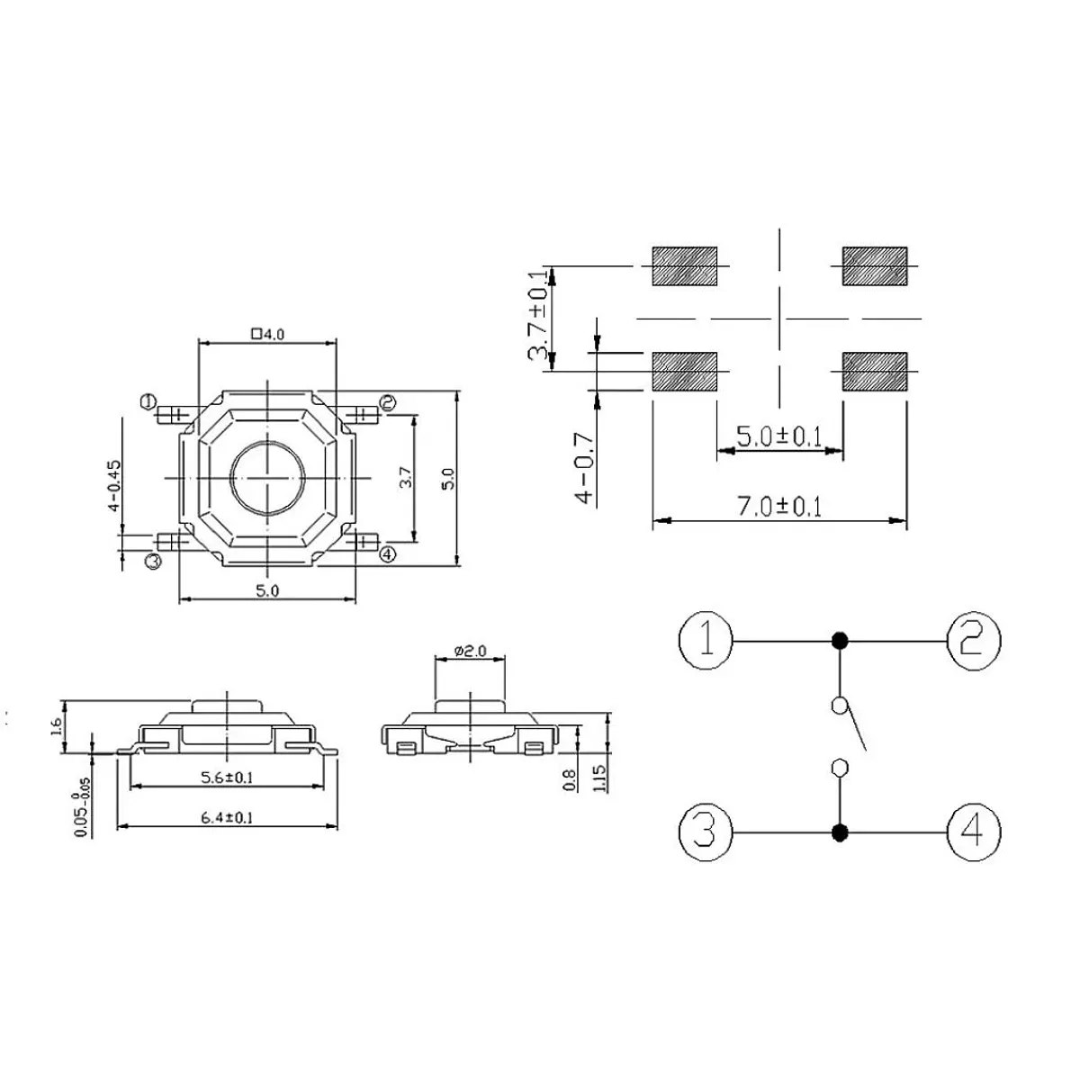 Pulsador smd 4 pines 4x4x1.5 mm