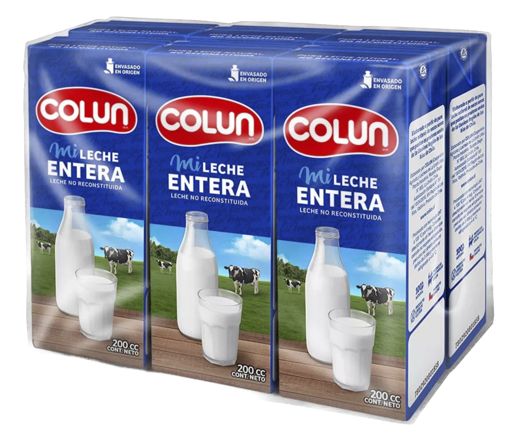Leche natural Colun de 200cc, display de 6 un