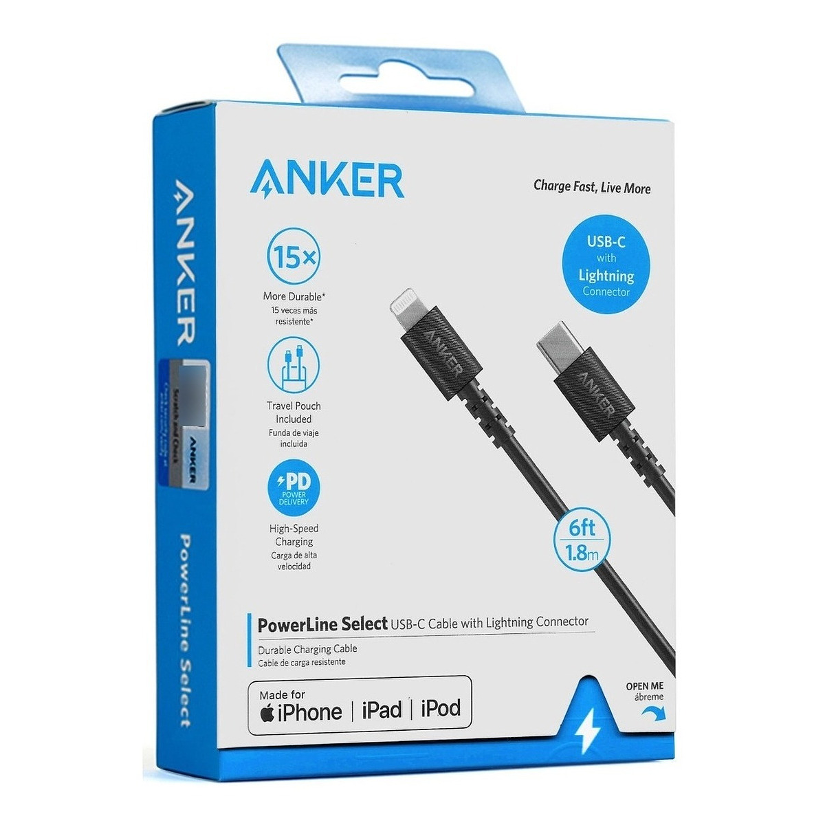 Cable Anker Powerline Select Mfi Lightning A Usb C (1.8m)