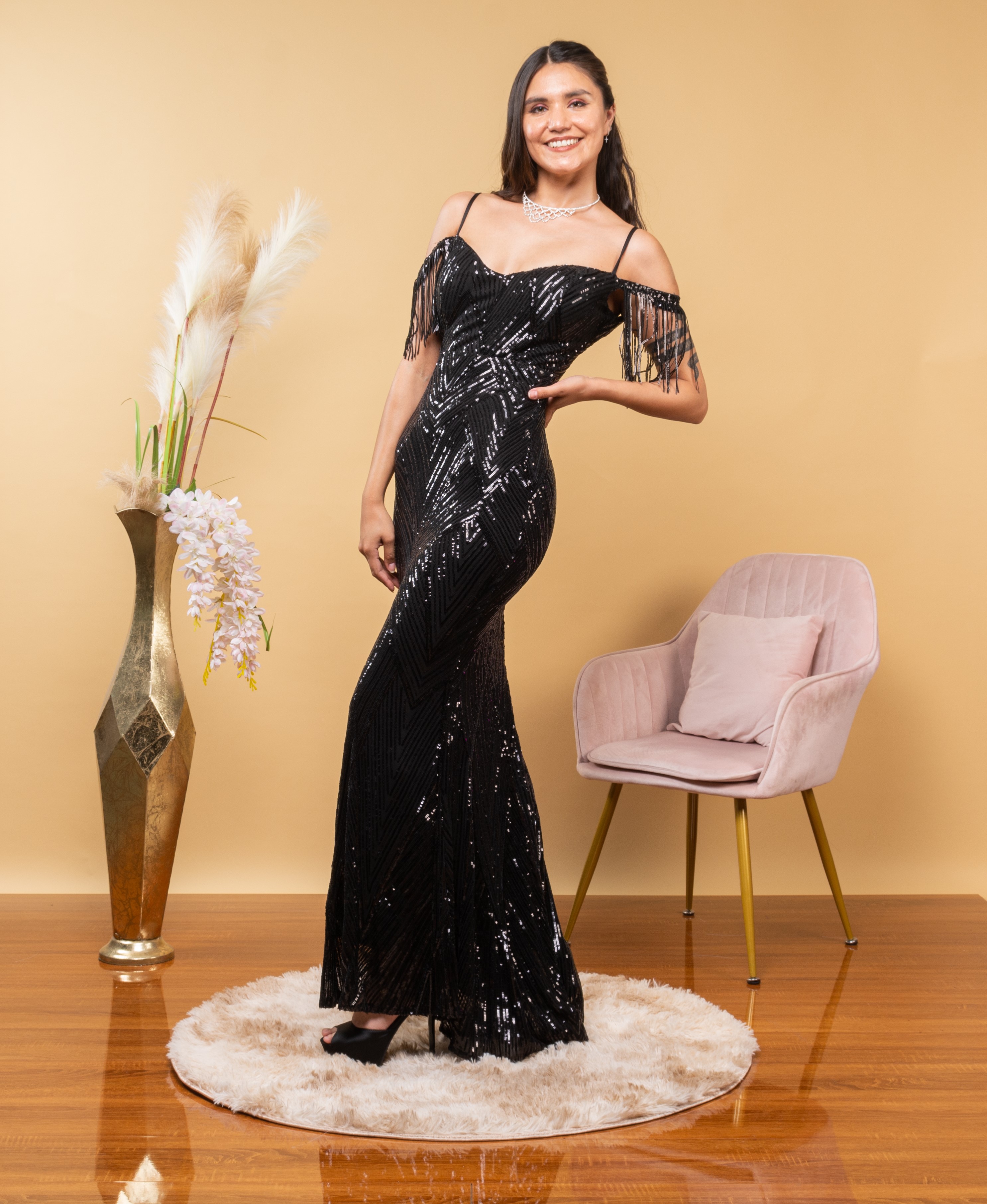 VESTIDO LARGO BRILLANTE IDEAL PARA FIESTA DE GALA ML87