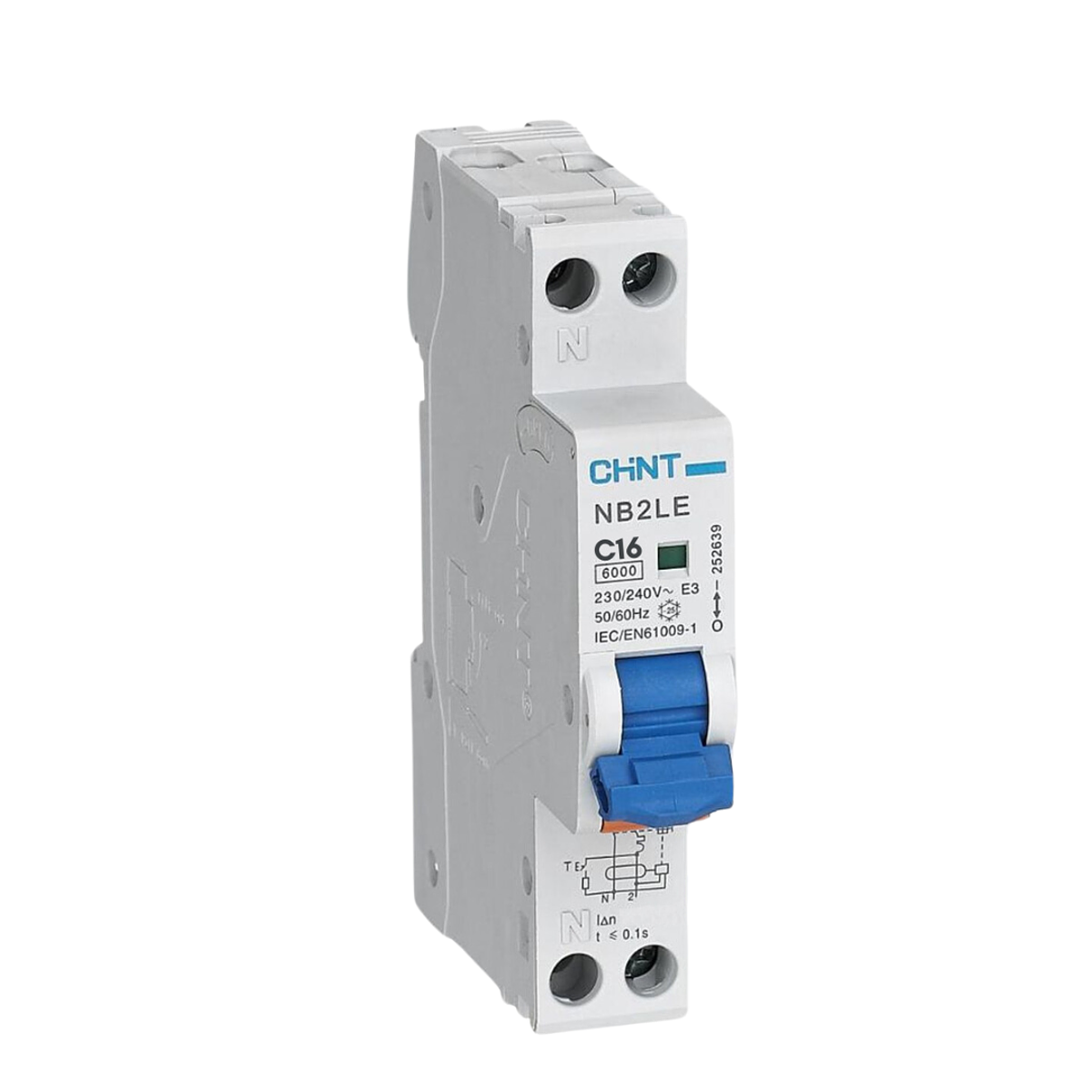 Interruptor 1P+N 16A curva C +diferencial 30mA tipo A RCBO N