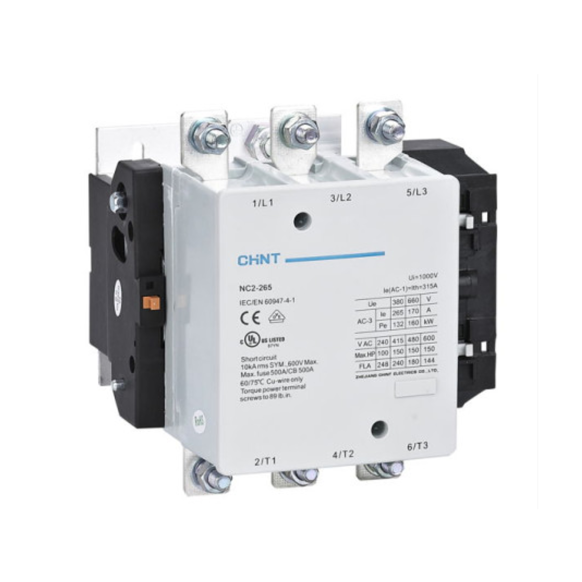CONTACTOR NC2, 265A 3P, 132KW, CONTROL 220 VAC CHINT