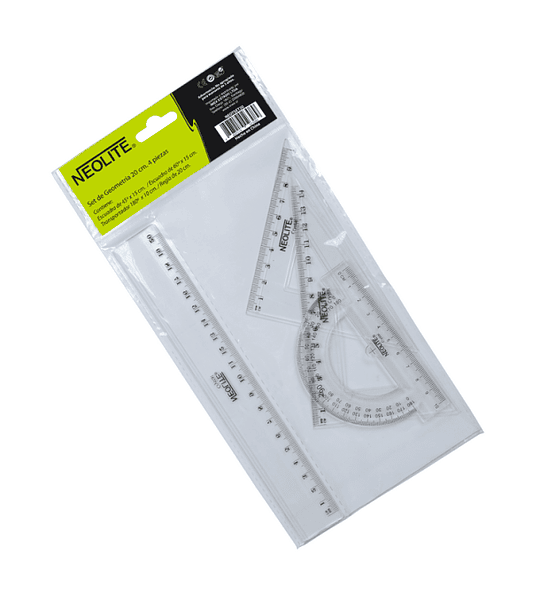 SET GEOMETRÍA NEOLITE 4 PIEZAS TRANSPARENTES 20CM