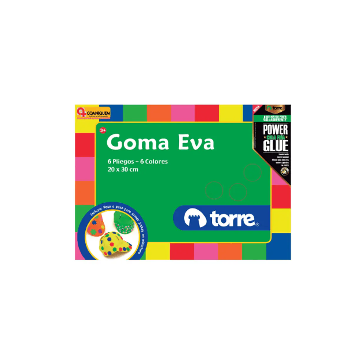 CARPETA CON GOMA EVA TORRE GLITTER ADHESIVA 6 UN